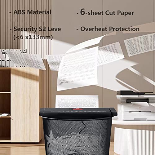 SYBOYIE Paper Shredders for Home Office Use, Up to 6-Sheet Cut Paper(A4), 2 Minutes Continuous Run Time Portable Shredder with Adjustable Handle, 85% Confidential, Black (Black)