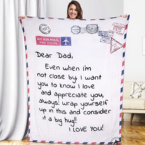 Welltop Personalized Flannel Blanket to My Dad Gift from Daughter Son, Ultra Soft Flannel Fleece Blankets Christmas Birthday Father's Day Cozy Lightweight Throw Blanket Fits Couch Sofa Bed (59x79in)
