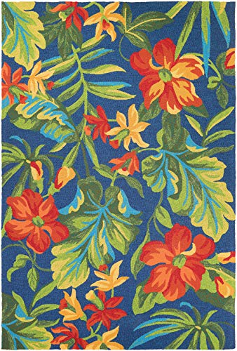 Couristan Covington Tropical Orchid Indoor/Outdoor Area Rug, 5'6" x 8', Azure/Forest Green/Red