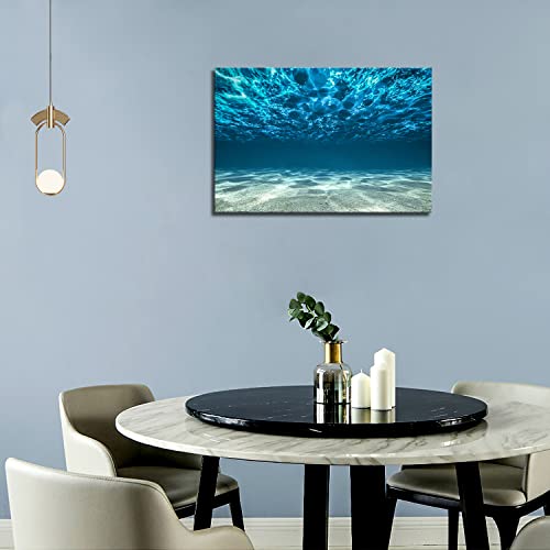 Blue Ocean Bottom View Beneath Surface Wall Art Painting The Picture Print On Canvas Seascape Pictures for Home Decor Decoration Gift (Stretched by Wooden Frame,Ready to Hang)