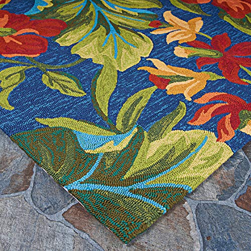 Couristan Covington Tropical Orchid Indoor/Outdoor Area Rug, 5'6" x 8', Azure/Forest Green/Red