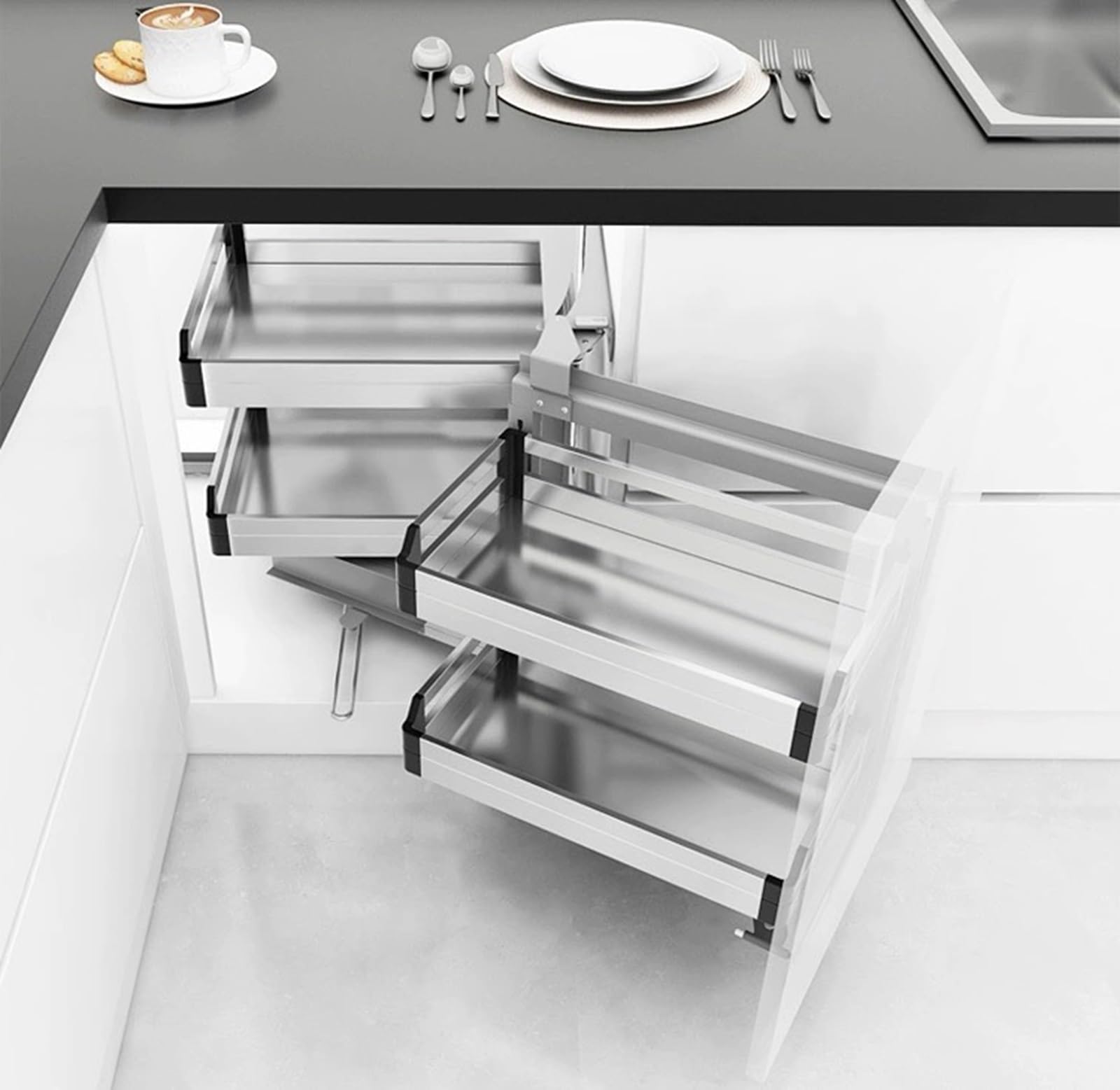 Gagalayong Blind Corner Cabinet Organizer, Corner Optimizer, Chrome Blind Corner Soft Close, Blind Corner Cabinet Pull Out Right for Coffee Cabinets and Kitchen Closets