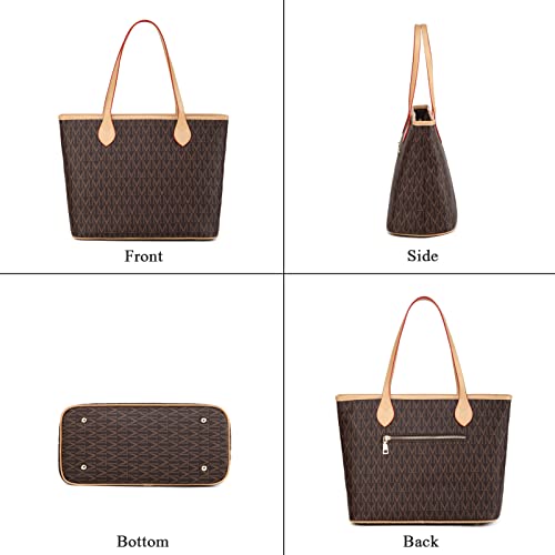 WOQED Tote Bags for Women Large Fahsion Designer Handbag Top Handle Satchel Bags Leather Shoulder Purse 2 Sets with Small Wallet