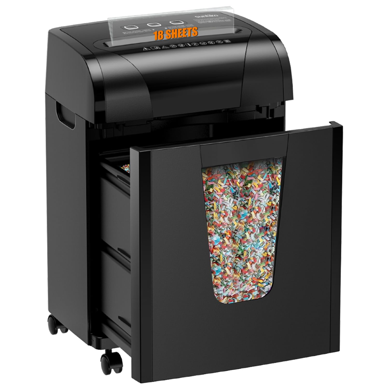 Suntiko Paper Shredder, 18-Sheet Cross Cut Level P-4, Shred Paper/Credit Card/CD, with Large Pull Out Bin,Insert Auto Jam Proof System Shredder for Home&Office