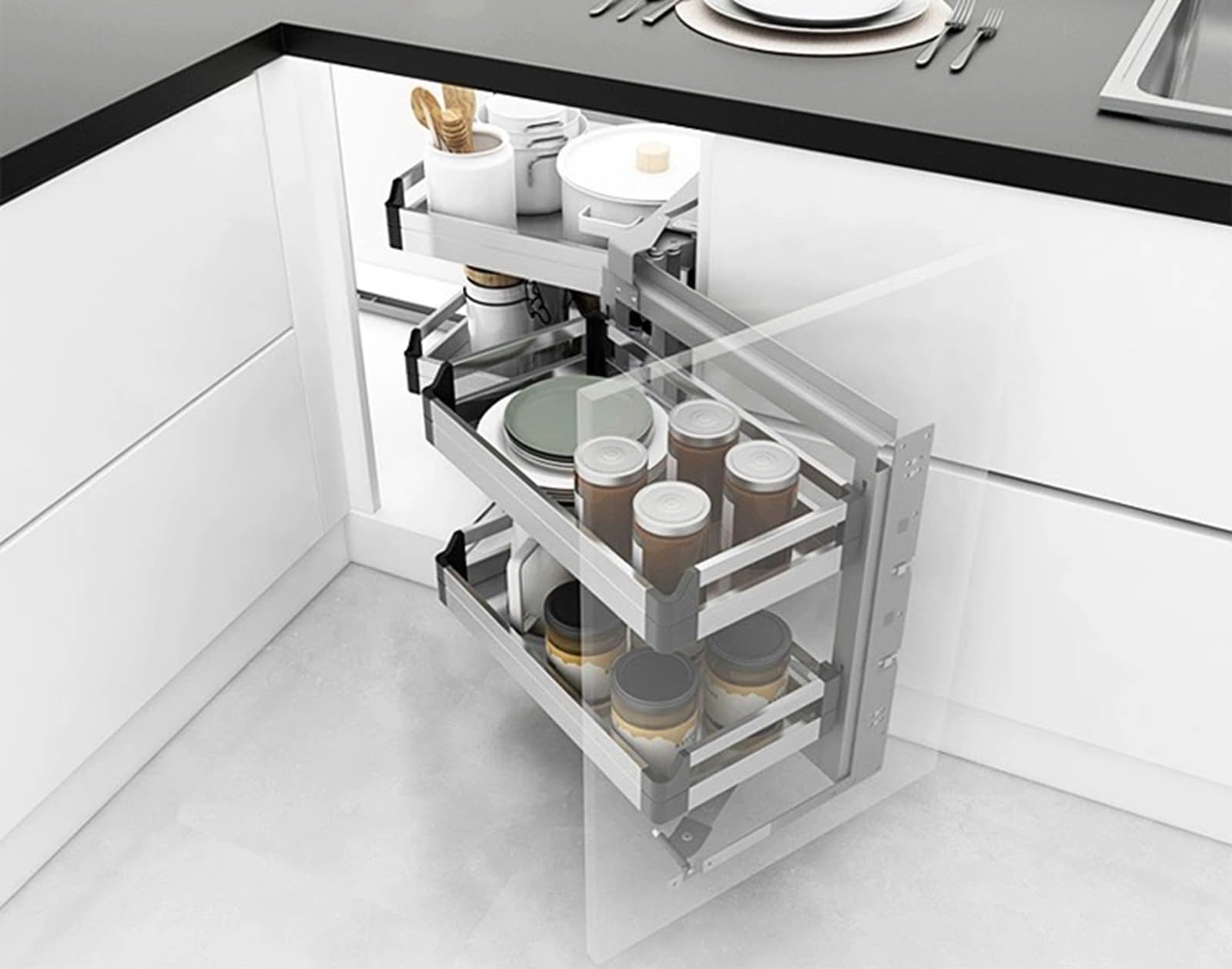 Gagalayong Blind Corner Cabinet Organizer, Corner Optimizer, Chrome Blind Corner Soft Close, Blind Corner Cabinet Pull Out Right for Coffee Cabinets and Kitchen Closets