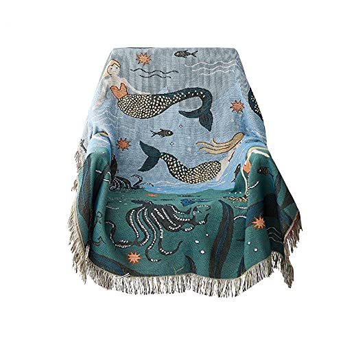 shlutesoy Throw Blankets, Throw Blanket, Mermaid Fish Ocean Tassel Sofa Cover Couch Chair Throw Blanket Carpet Tapestry 180cm x 230cm