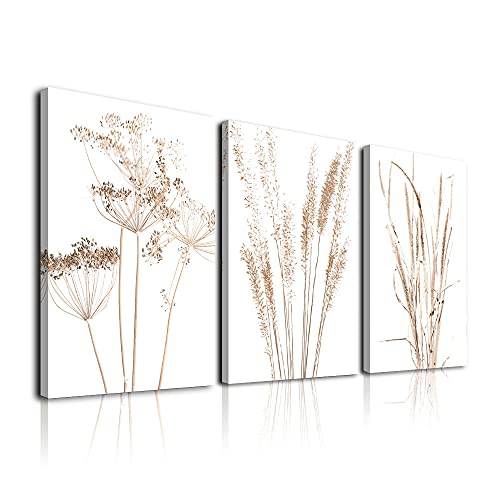ASTRDECOR Botanical Plant Wall Art Farmhouse Decor Leaf Floral Wall Decor Canvas Wall Art for Living Room Kitchen Boho Home Decor Framed Ready to Hang- 12"x16"x3 Panels