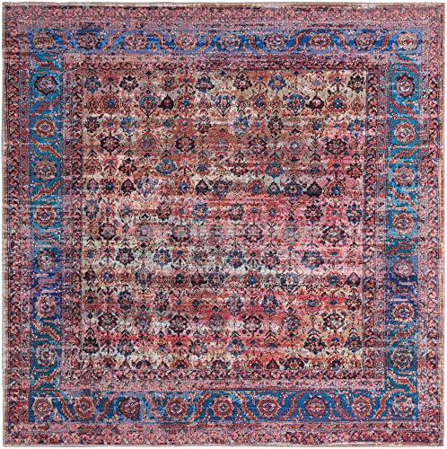 Rugs.com Maahru Collection Washable Rug ā 8 Ft Square Pink Low-Pile Rug Perfect for Living Rooms, Kitchens, Entryways