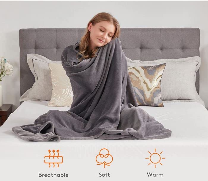 Fleece Throw Blanket Twin Size Fuzzy Lightweight Warm Soft Plush Blanket for Couch, Bed, Chair | Cozy Microfiber Reversible 50x60 Sherpa Throw Blanket for Kids, Adults, Pets (Charcoal Grey)
