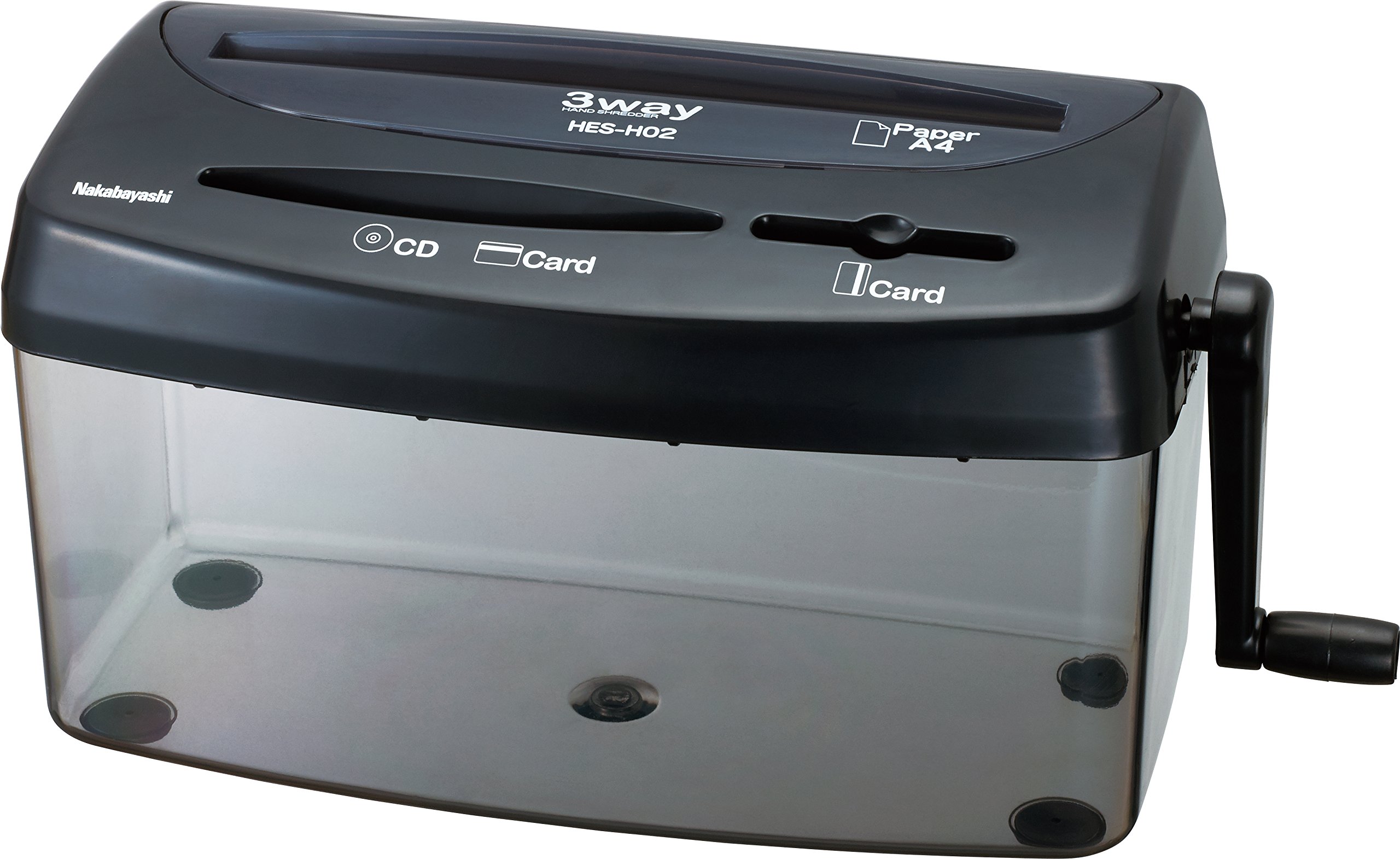 Nakabayashi Co.,Ltd 3 Ways Manual Shredder for Paper&Card&CD/DVD,One Piece of Letter Size/A4 Size,Capacity of 3.3L(Black)