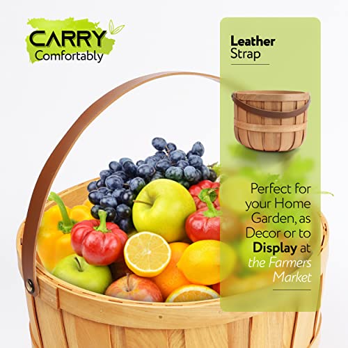Jack & Joy Set of 2 Baskets for Produce – Thick Wood Slots and Reinforced Body, Display Fruits and Vegetables or Use in Home Garden, Fold Down Strap for Easy Carrying, Large 11" & Small 9"