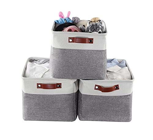 Storage Baskets for Shelves, Closet Storage Bins for Organization, Fabric Bins Cube W/Handles for Organizing Shelf Nursery Home Closet, Large - 3 Pack