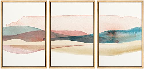 NWT Canvas Print Wall Art Set Abstract Watercolor Mountain Range Geometric Wilderness Illustrations Modern Art Rustic Landscape Pastel for Living Room, Bedroom, Office - 24"x36"x3 Natural