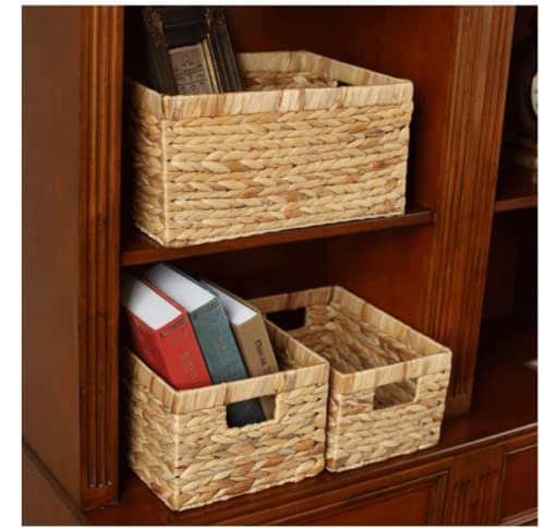 Water Hyacinth Wicker Baskets for Organizing, Rectangular Wicker Baskets with Built-in Handles 3-Pack
