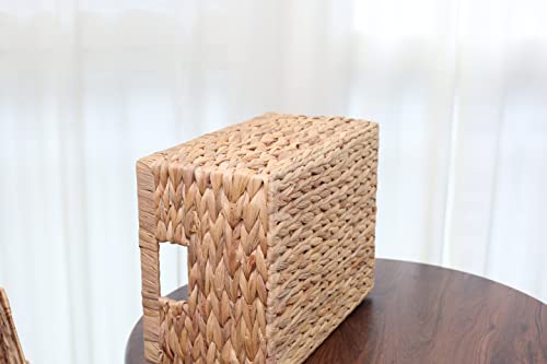 Water Hyacinth Wicker Baskets for Organizing, Rectangular Wicker Baskets with Built-in Handles 3-Pack
