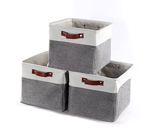 Storage Baskets for Shelves, Closet Storage Bins for Organization, Fabric Bins Cube W/Handles for Organizing Shelf Nursery Home Closet, Large - 3 Pack