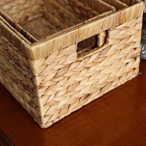 Water Hyacinth Wicker Baskets for Organizing, Rectangular Wicker Baskets with Built-in Handles 3-Pack