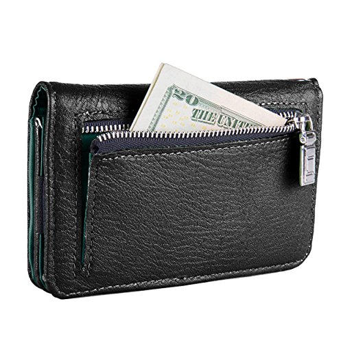 Lencca Kymira II Vegan Leather Smartphone Clutch Wallet Purse with Removable Chain Wrist Strap - Black/Marine