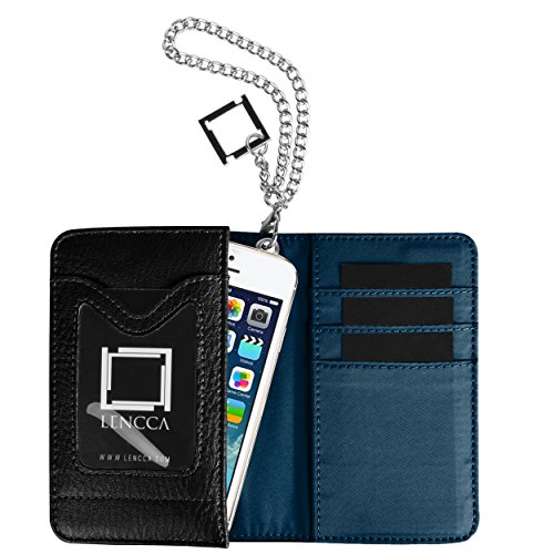 Lencca Kymira II Vegan Leather Smartphone Clutch Wallet Purse with Removable Chain Wrist Strap - Black/Marine
