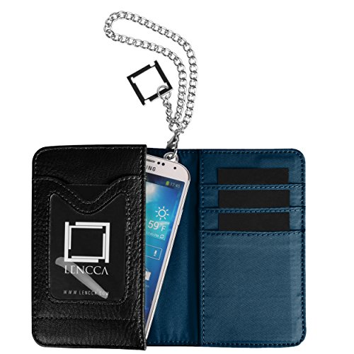 Lencca Kymira II Vegan Leather Smartphone Clutch Wallet Purse with Removable Chain Wrist Strap - Black/Marine
