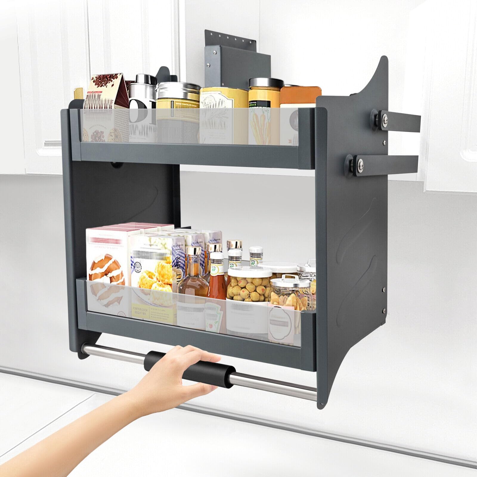 LIECARYAM Cabinet Pull Down Shelf, 24Inch Cabinet Pull Down Shelving System Blind Corner Cabinet Pull Out Pull-Out Kitchen Wall Sliding Shelf Pull-Out Home Organizers Cabinet Storage 42-44lb (24Inch)
