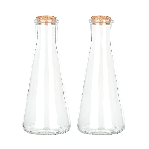 Magic Season Decorative Glass Bottles with Cork Stoppers (12 fl oz. Tapered Bottles / 2 Pcs)