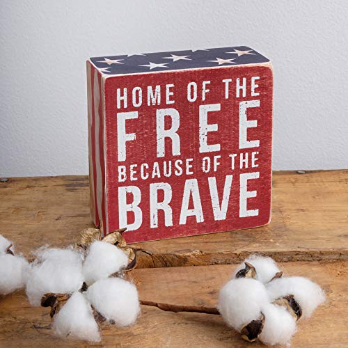 Primitives by Kathy 23148 Patriotic Box Sign, 4 x 4, Home Of The Free