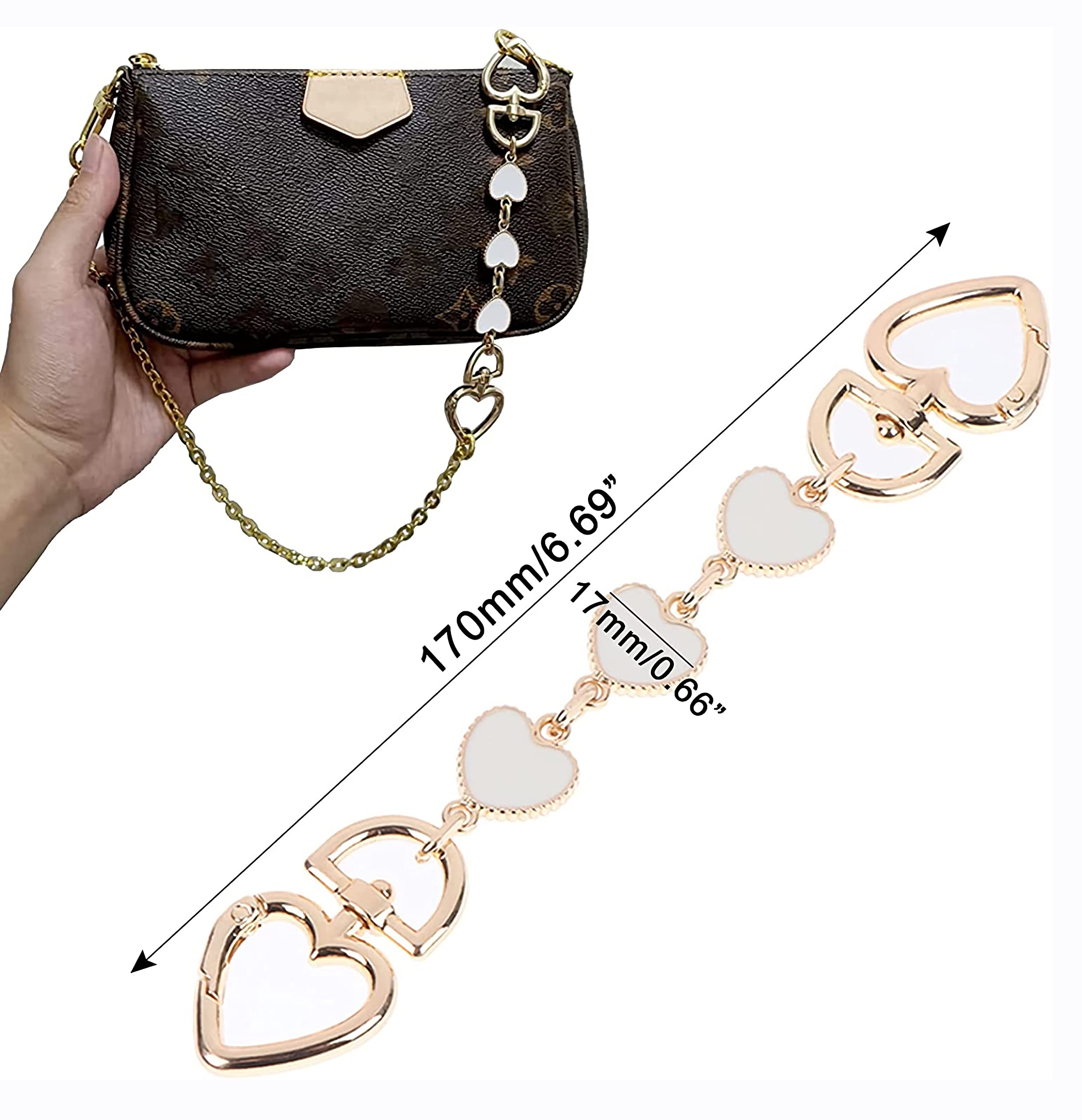 SONGKISSZQ Purse Strap Extender,Bag Extender Chain,Purse Chain Extender for Purse Handbags Shoulder Bag(White Heart)