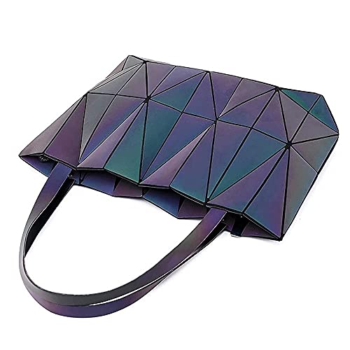 RBATG Large Capacity Tote Bag for Women Fashion Luminous Shoulder Bag Geometric Lattice Women's Handbag (Triangle tote bag C)