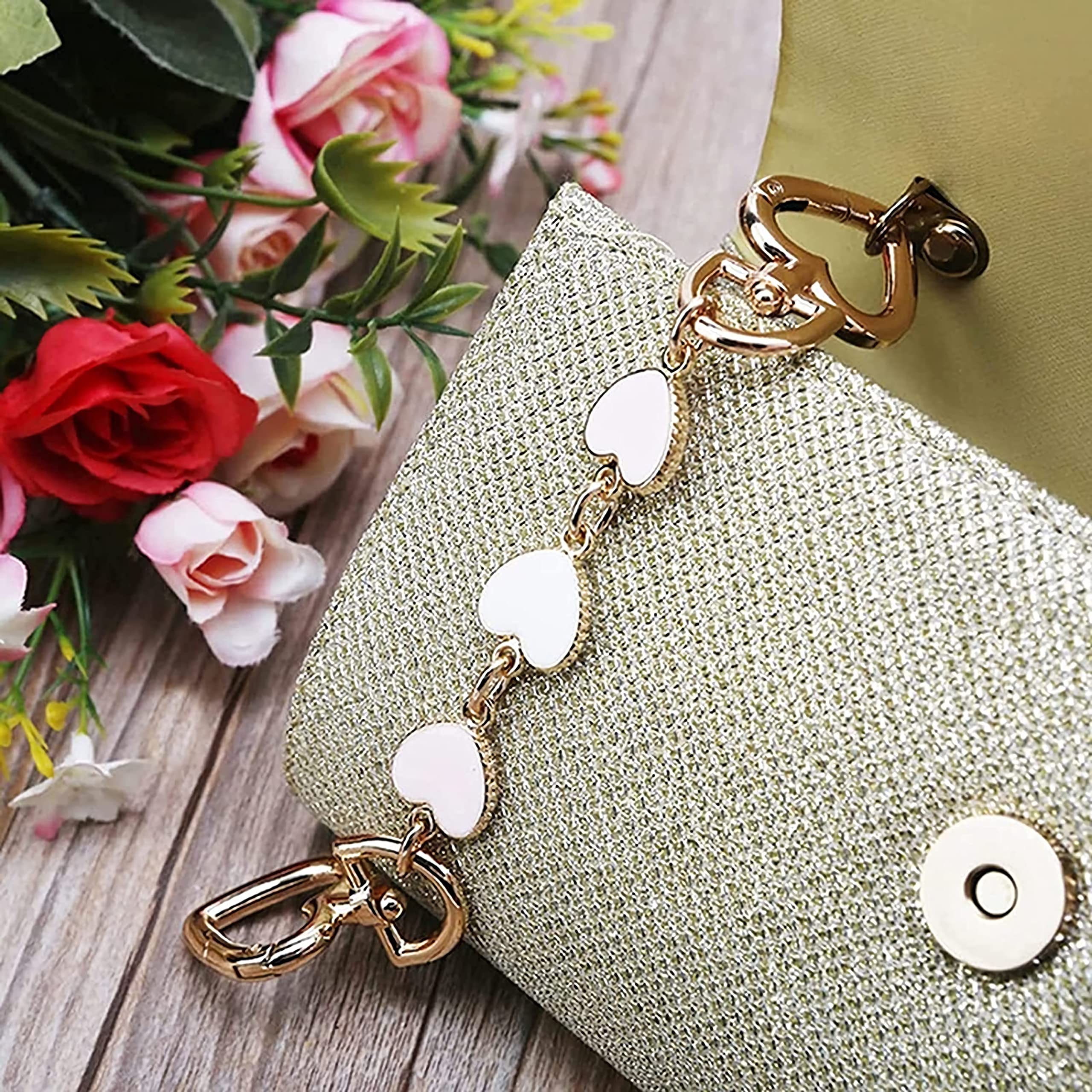 SONGKISSZQ Purse Strap Extender,Bag Extender Chain,Purse Chain Extender for Purse Handbags Shoulder Bag(White Heart)