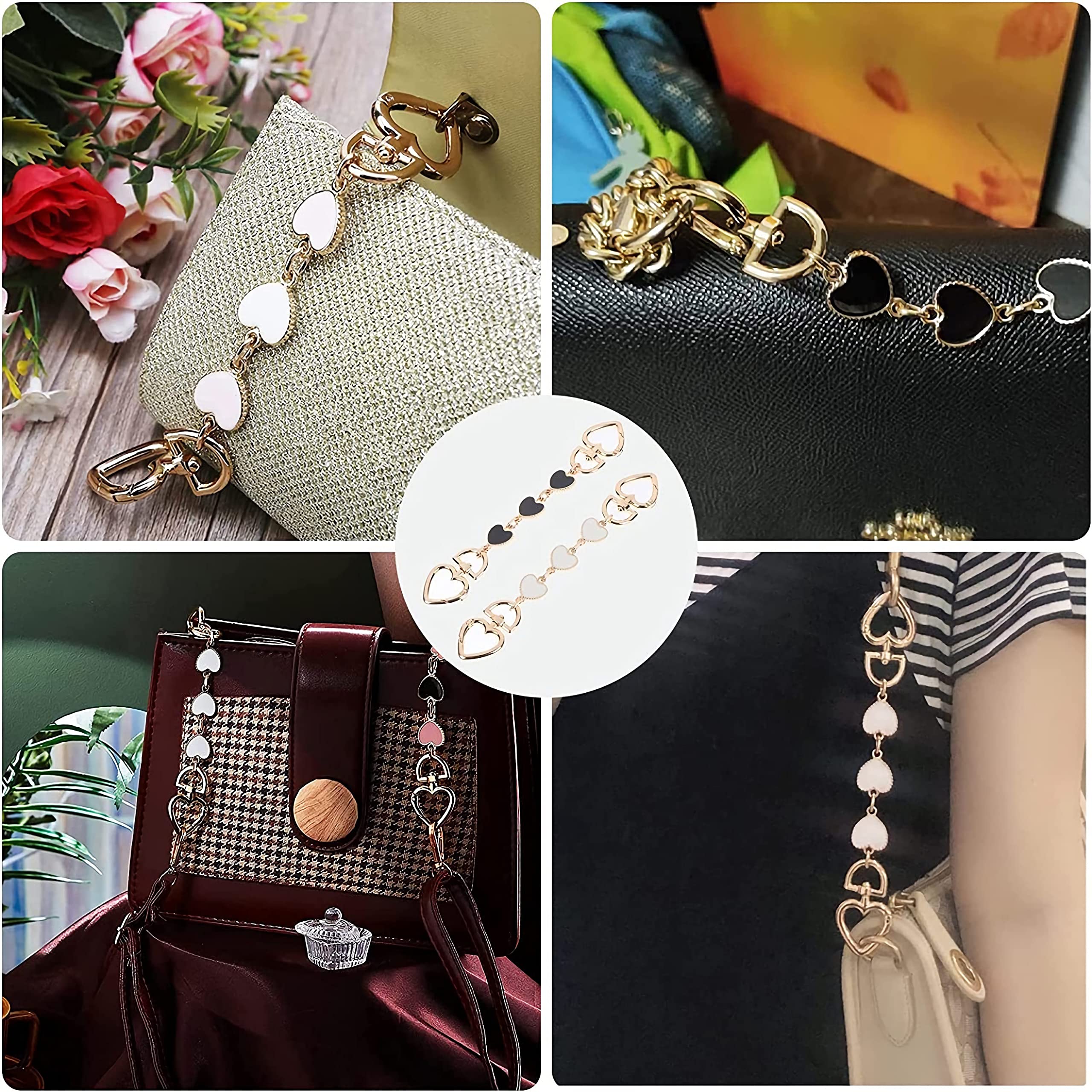 SONGKISSZQ Purse Strap Extender,Bag Extender Chain,Purse Chain Extender for Purse Handbags Shoulder Bag(White Heart)