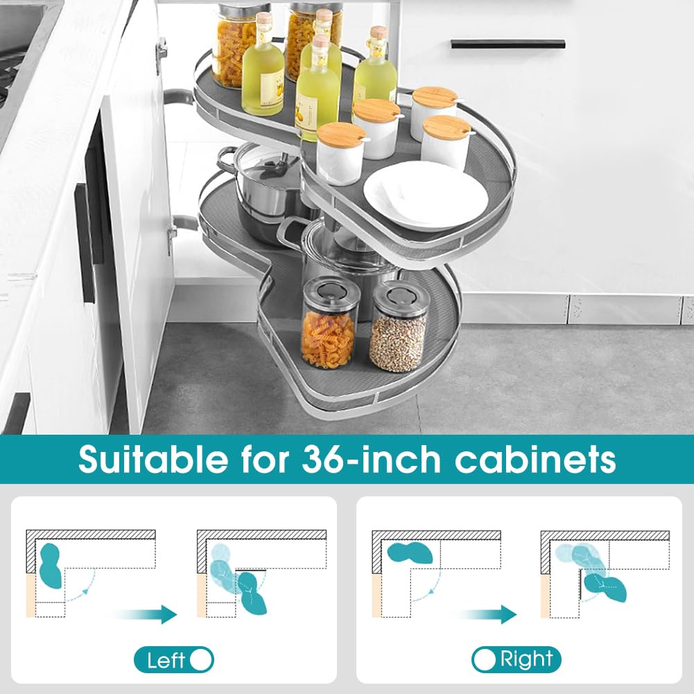 Corner Blinds, 2 Tier Adjustable Swing Pull Out Organizer with Strong Load Bearing, Smoothly Rotation, Maximizes Space, Wide Usage for Blind Corner Cabinet (Right Open)