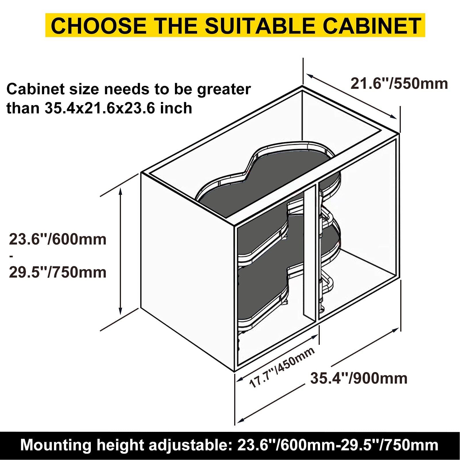 Corner Blinds, 2 Tier Adjustable Swing Pull Out Organizer with Strong Load Bearing, Smoothly Rotation, Maximizes Space, Wide Usage for Blind Corner Cabinet (Right Open)