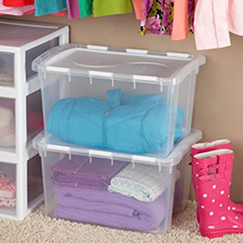 Sterilite 48 Quart Multipurpose Clear Base Storage Box Tote Container with Secure Hinged Lid for Home or Office Organization, (30 Pack)