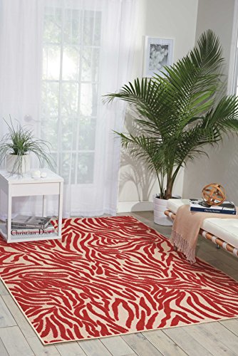 Nourison Aloha Indoor/Outdoor Red 5'3" x 7'5" Area -Rug, Tropical, Botanical, Easy -Cleaning, Non Shedding, Bed Room, Living Room, Dining Room, Deck, Backyard, Patio (5x7)