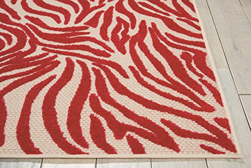 Nourison Aloha Indoor/Outdoor Red 5'3" x 7'5" Area -Rug, Tropical, Botanical, Easy -Cleaning, Non Shedding, Bed Room, Living Room, Dining Room, Deck, Backyard, Patio (5x7)