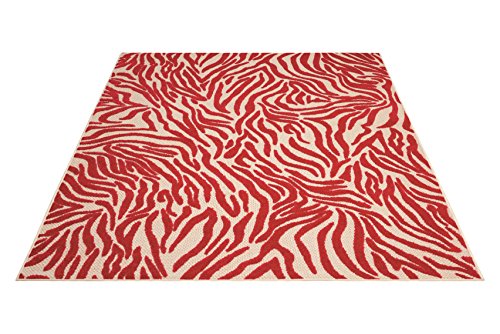 Nourison Aloha Indoor/Outdoor Red 5'3" x 7'5" Area -Rug, Tropical, Botanical, Easy -Cleaning, Non Shedding, Bed Room, Living Room, Dining Room, Deck, Backyard, Patio (5x7)