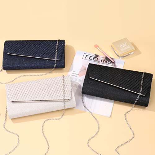 NC ZHANNI Shiny Clutch Purses for Women Evening Bags and Cluthes Flap Envelope Handbags Formal Wedding Party Prom Purse (Beige)