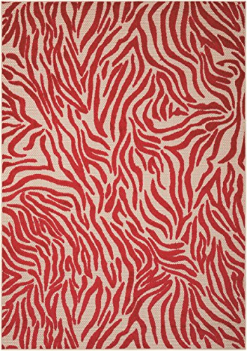 Nourison Aloha Indoor/Outdoor Red 5'3" x 7'5" Area -Rug, Tropical, Botanical, Easy -Cleaning, Non Shedding, Bed Room, Living Room, Dining Room, Deck, Backyard, Patio (5x7)