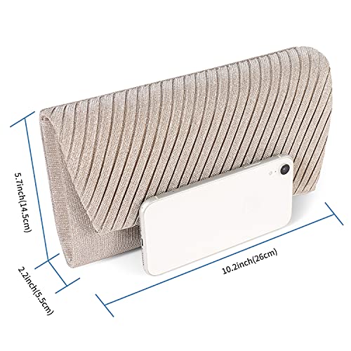 NC ZHANNI Shiny Clutch Purses for Women Evening Bags and Cluthes Flap Envelope Handbags Formal Wedding Party Prom Purse (Beige)