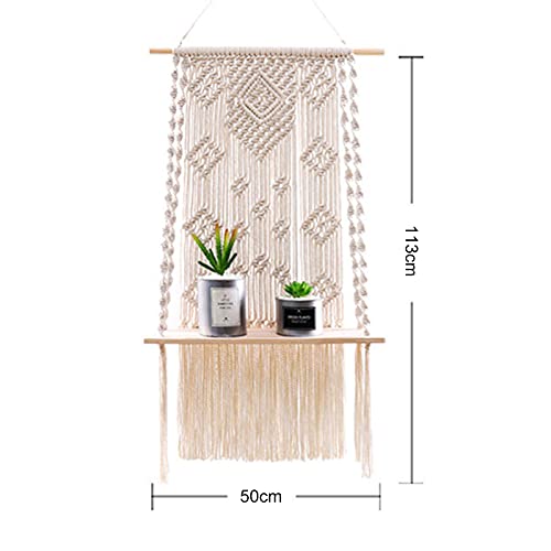 Goodliest Handmade Woven Macrame Wall Hanging Shelf, Boho Wall Decor Floating Shelves, Rope Plant Pot Basket Hanger Holder for Bedroom Kitchen Blue