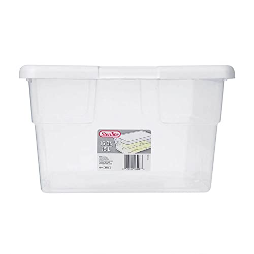 Sterilite 16 Quart Multipurpose Clear Plastic Stacking Storage Container Box with Secure Latching Lid for Home or Office Organization, 60 Pack