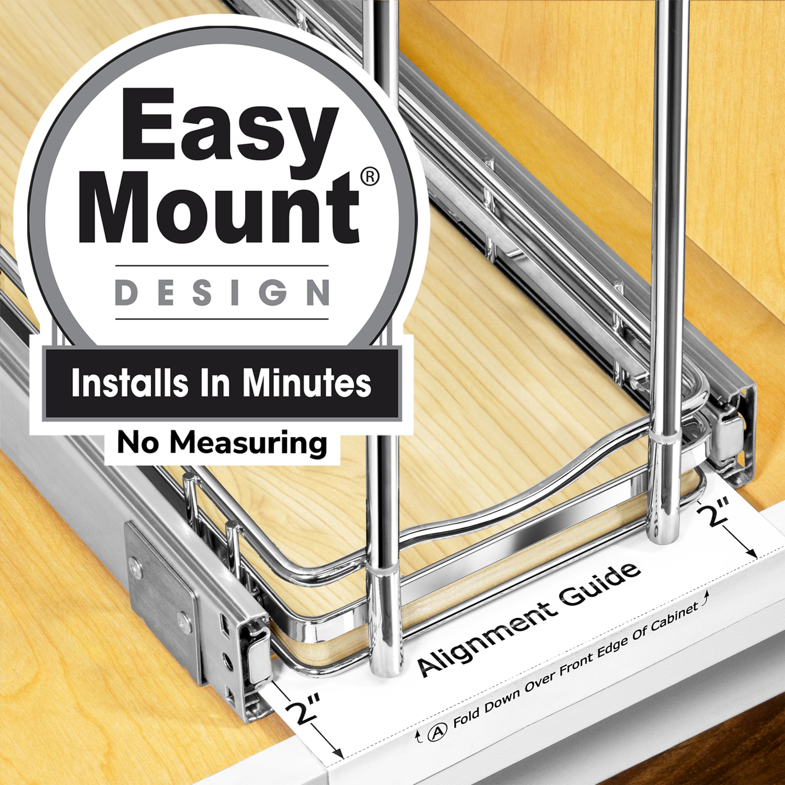 LYNK PROFESSIONAL® Élite™ Pull Out Spice Rack Organizer for Inside Kitchen Cabinets - 6"x21" - Slide Out Drawer – Wood/Chrome Sliding Spice Cabinet Organization Shelf Racks - 2 Tier