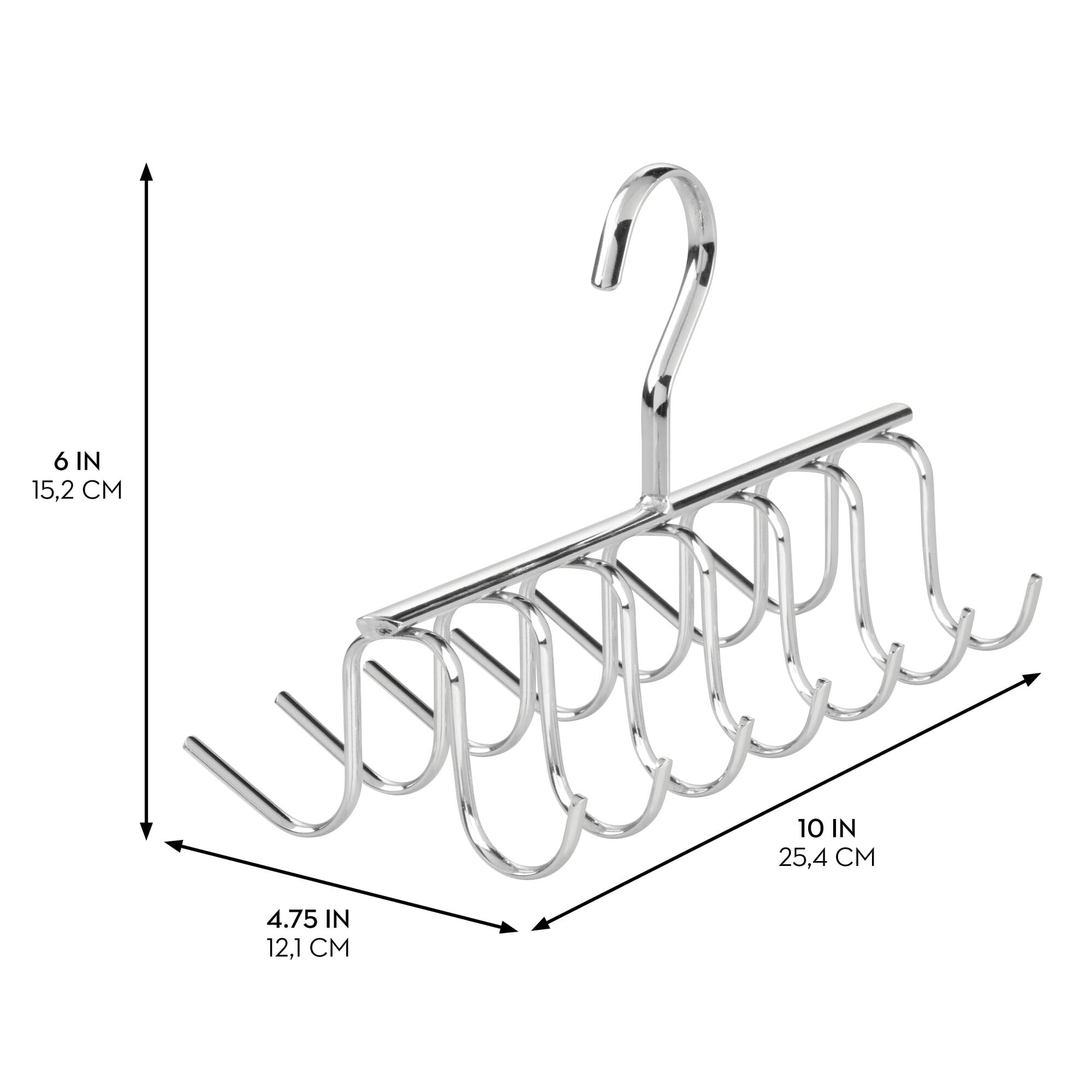 iDesign Axis Metal Hanger, Hanging Closet Organization Storage Holder, Men's Ties, Women's Shawls, Pashminas, Scarves, Clothing, Accessories, 14 Hooks, Tie and Belt Rack