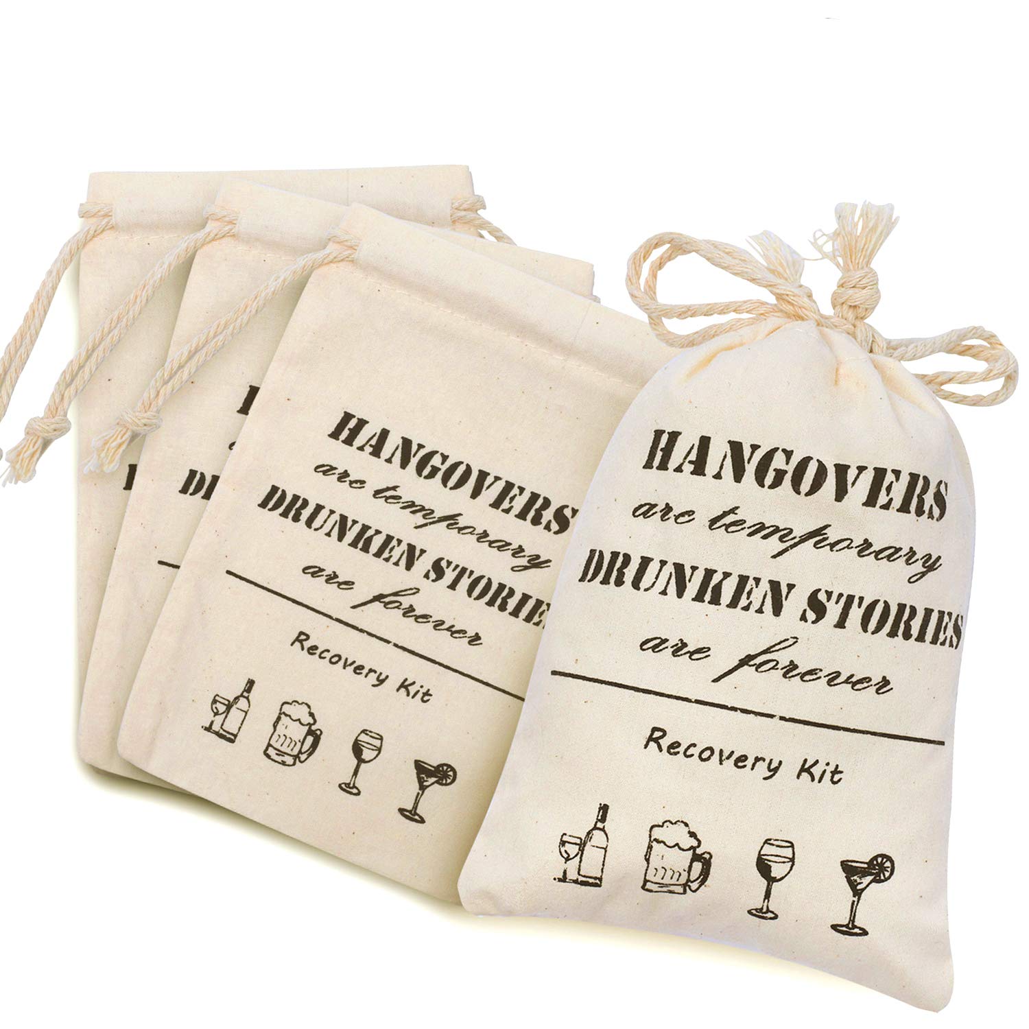 Whaline 20 Pcs Bachelorette Hangover Kit Bags Cotton Gift Bags Muslin Drawstring Party Favors for Wedding Survival Recovery Bachelorette Party and Bridesmaid Gifts (4" x 6")