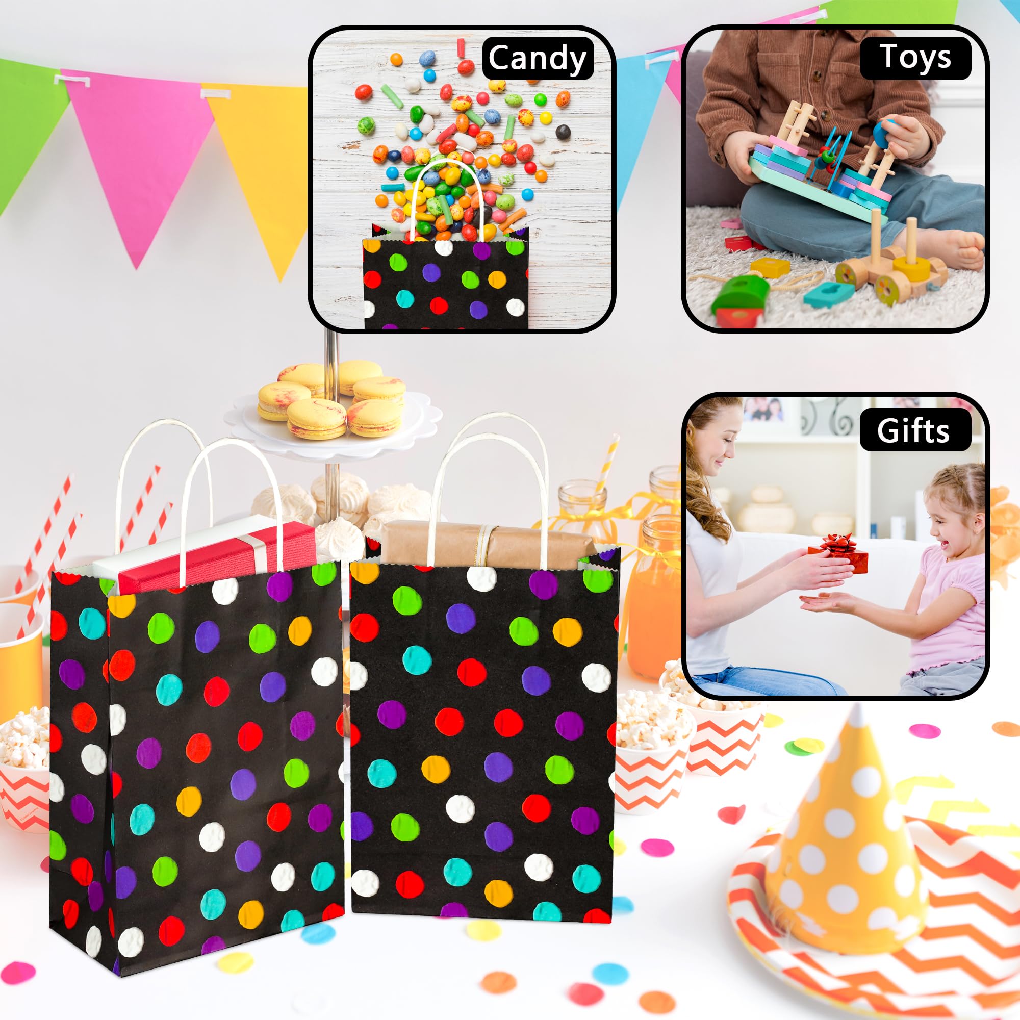 BLEWINDZ 24 Pieces Small Gift Bags with Handles and Tissue Papers, Stripe Birthday Goodie Bags for Wedding, Birthday, Party Supplies