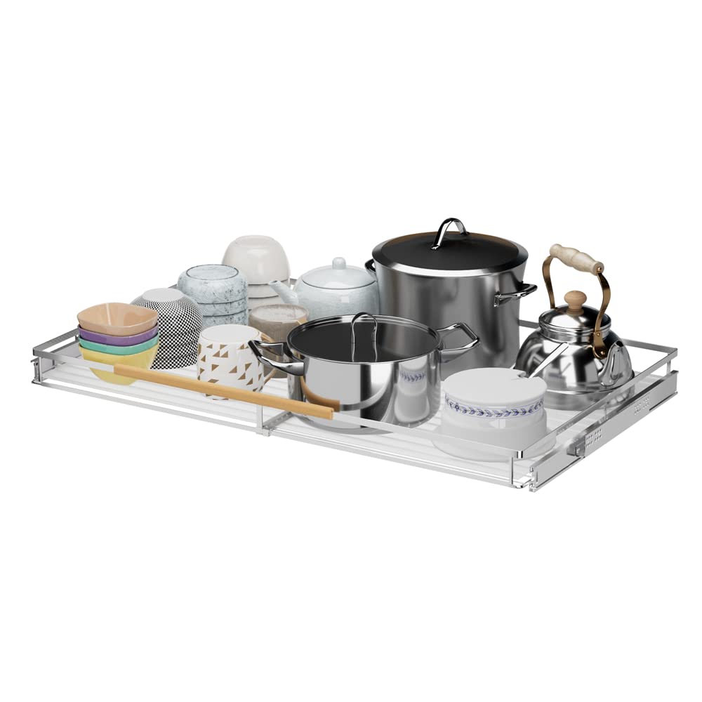 MIYUPTC Large Pull Out Kitchen Cabinet Organizer, 22.7''-39.8''W x 22''D, Heavy Duty Slide Out Pantry Shelves Sliding Drawer Storage for Kitchen, Under Sink, Bathroom, Wardrobe, Steel Metal