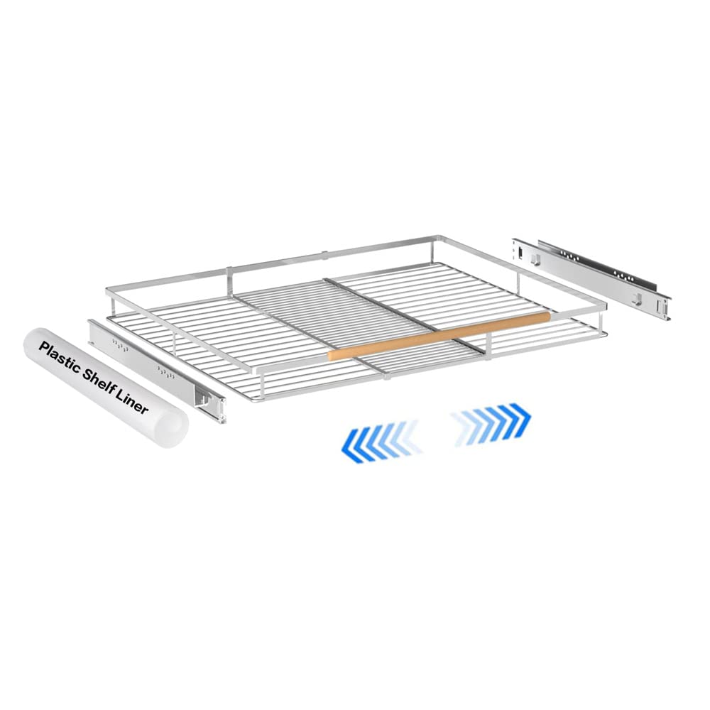 MIYUPTC Large Pull Out Kitchen Cabinet Organizer, 22.7''-39.8''W x 22''D, Heavy Duty Slide Out Pantry Shelves Sliding Drawer Storage for Kitchen, Under Sink, Bathroom, Wardrobe, Steel Metal