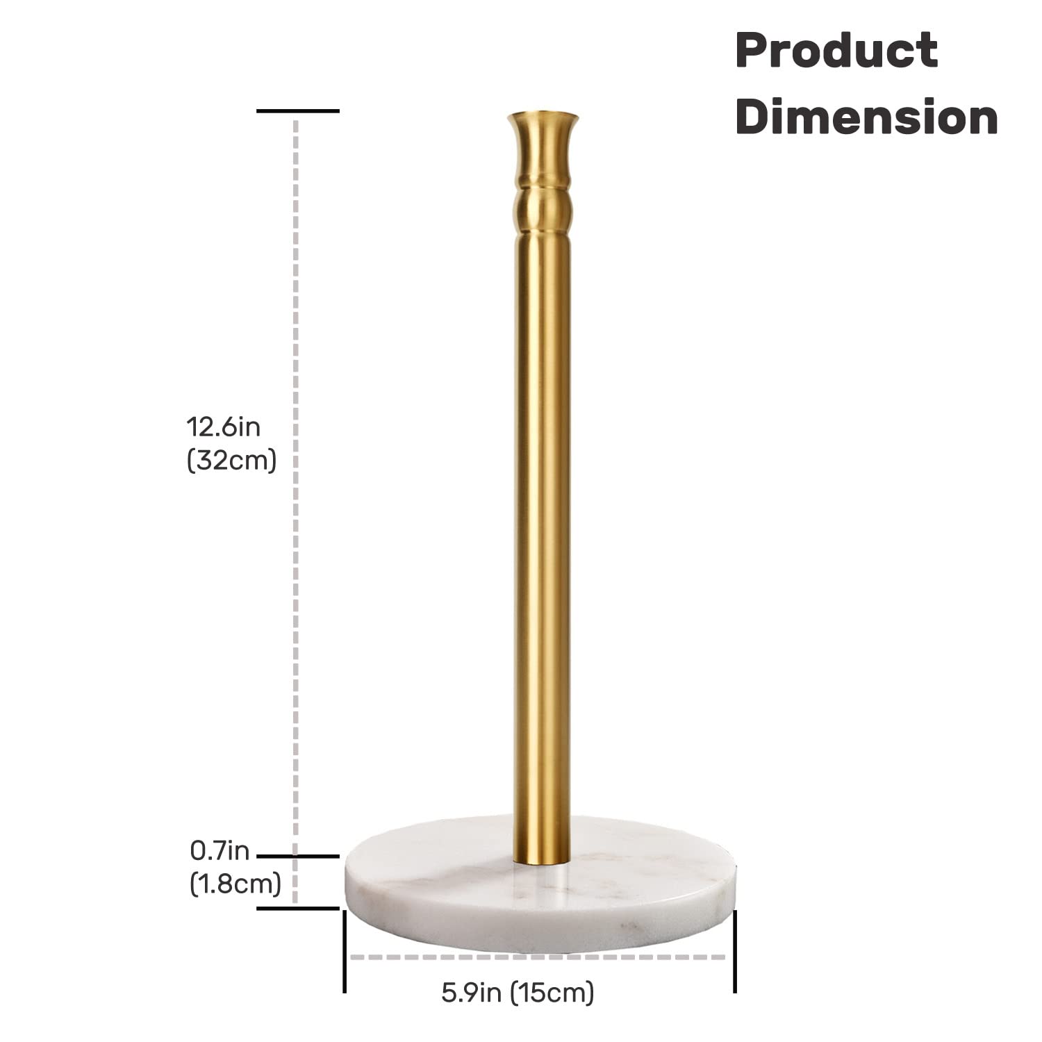 Gold Paper Towel Holder Stand Countertop with Heavy Weighted Stainless Steel Base, Free Standing Paper Towel Holder (Gold Brushed)
