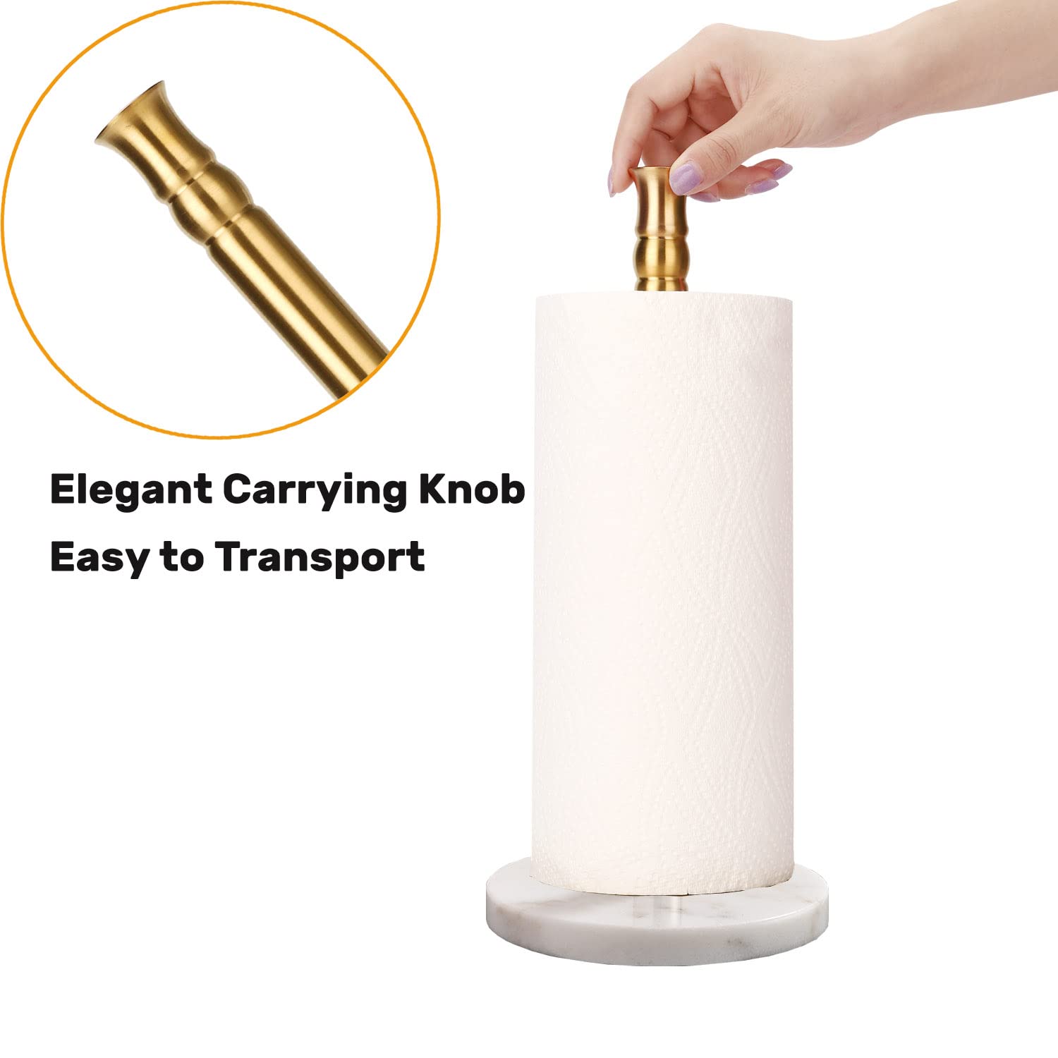 Gold Paper Towel Holder Stand Countertop with Heavy Weighted Stainless Steel Base, Free Standing Paper Towel Holder (Gold Brushed)
